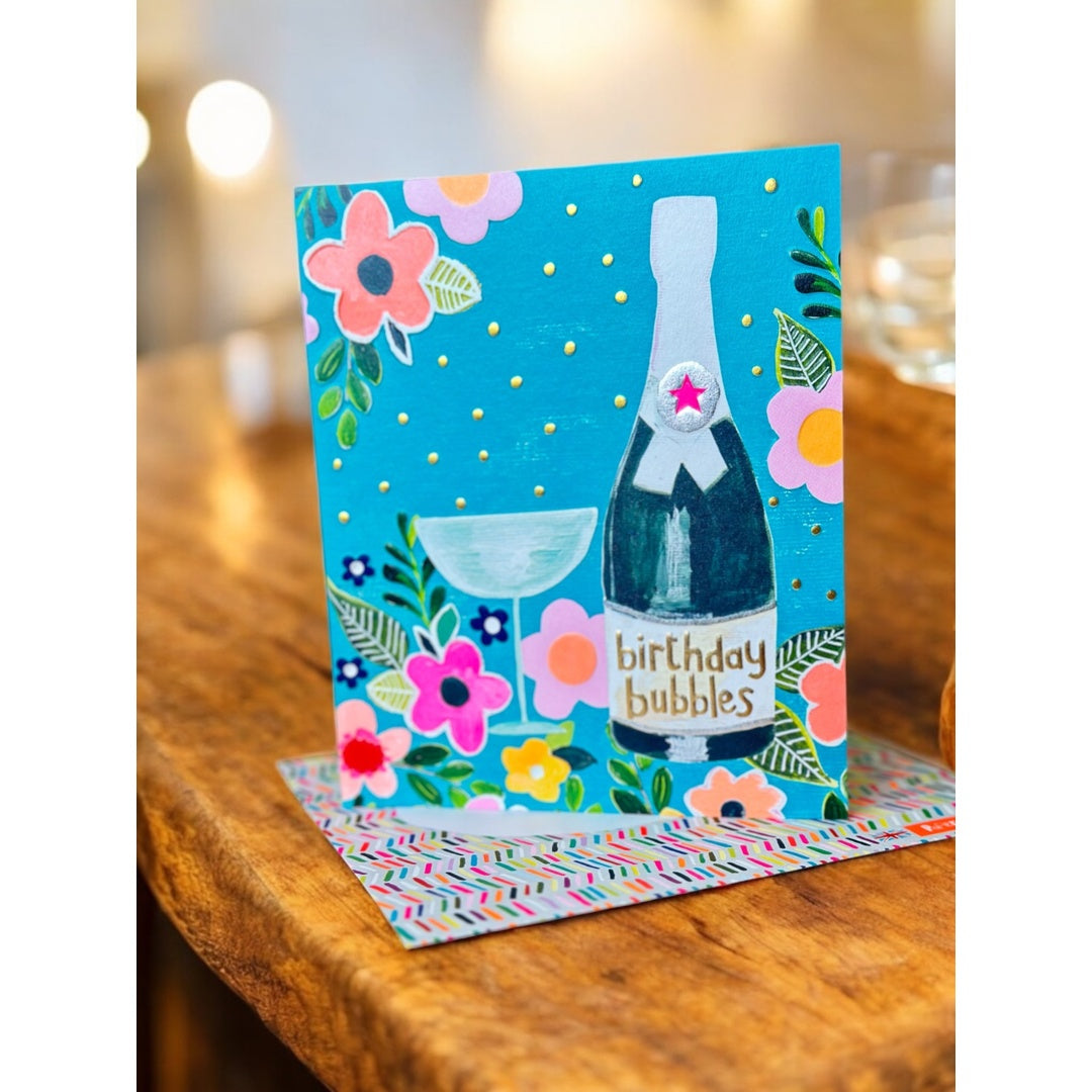 Birthday Bubbles Champagne Card – by Paper Salad – Handwritten Cards UK